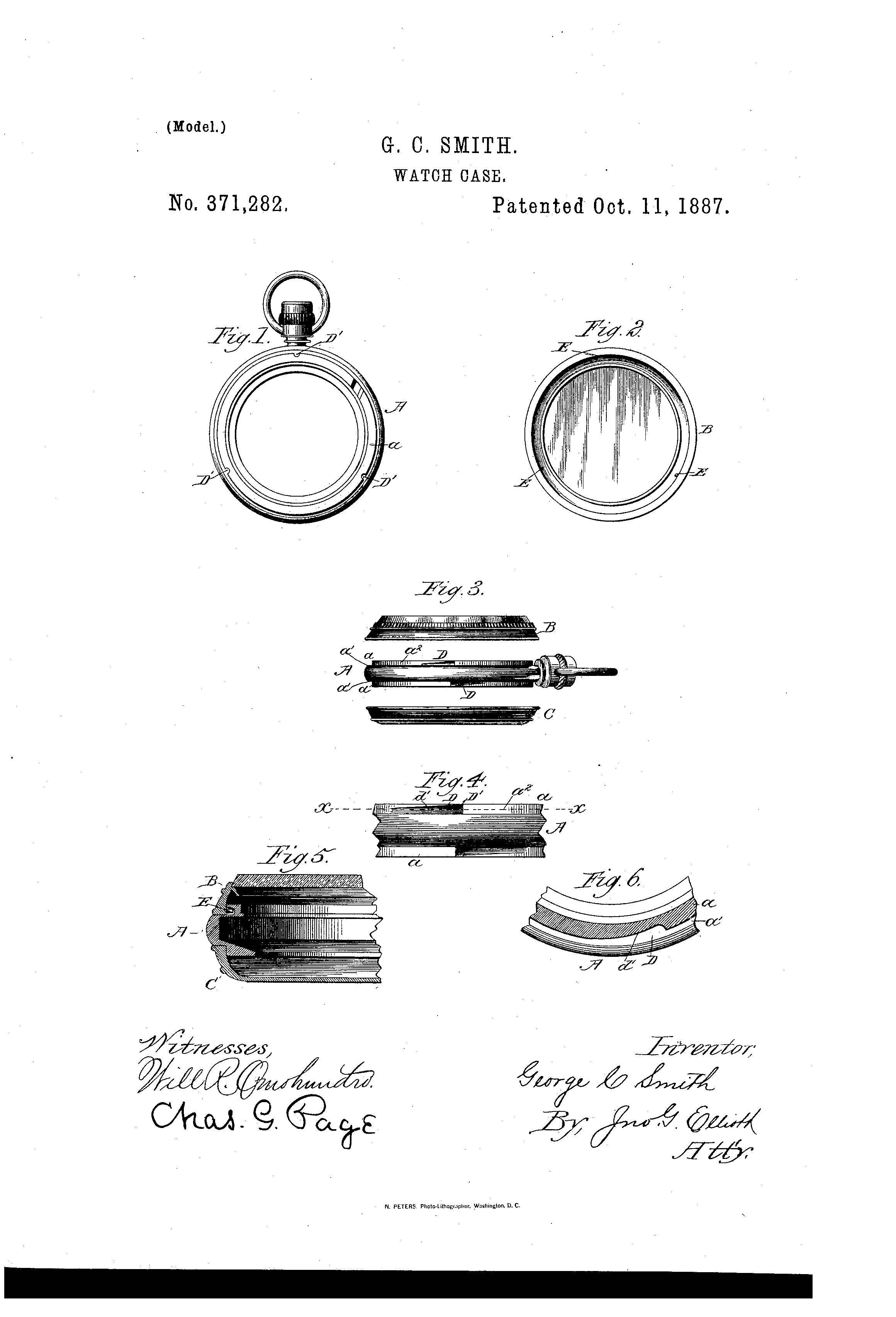 Patent Watch Case by George C. Smith Issued Oct 11, 1887