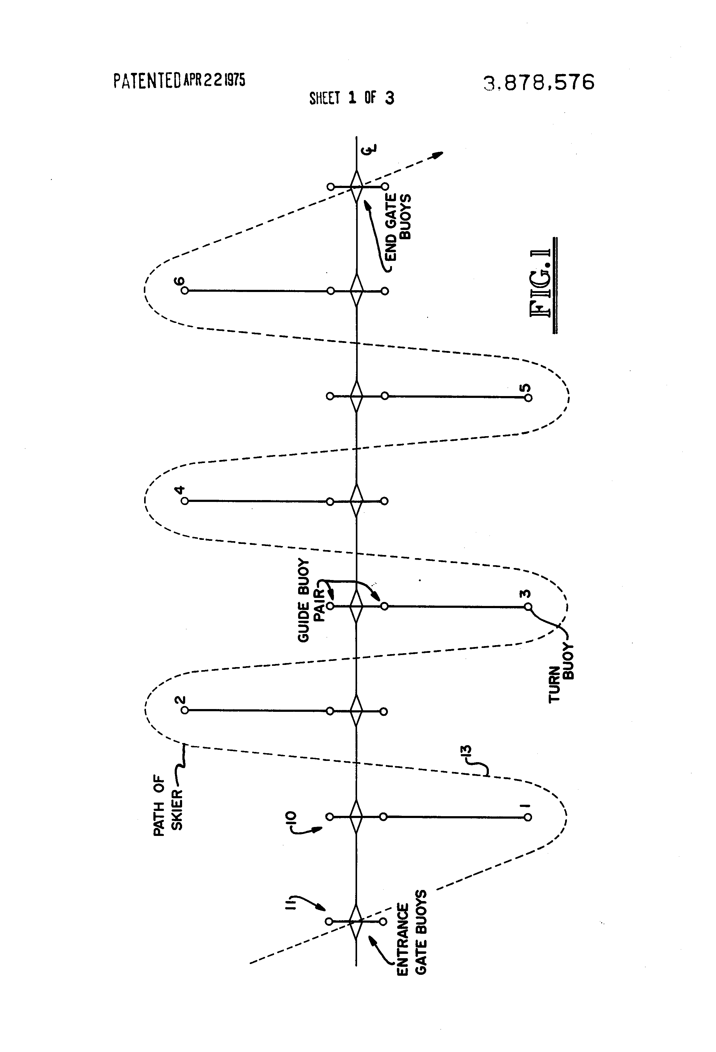 Patent US3878576 - Water ski slalom course and method therefor - Google ...