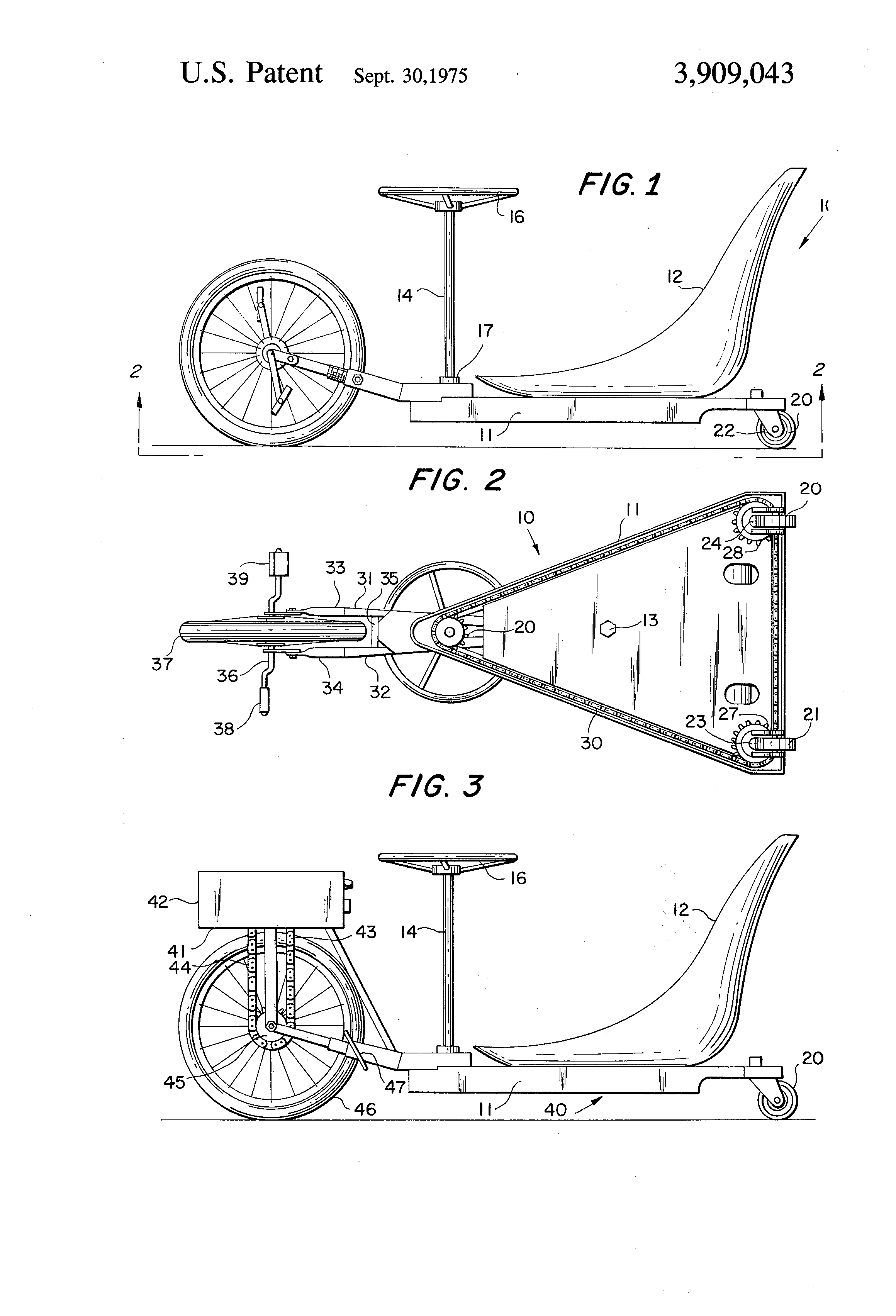 Patent US3909043 - Three wheel vehicle - Google Patentsuche