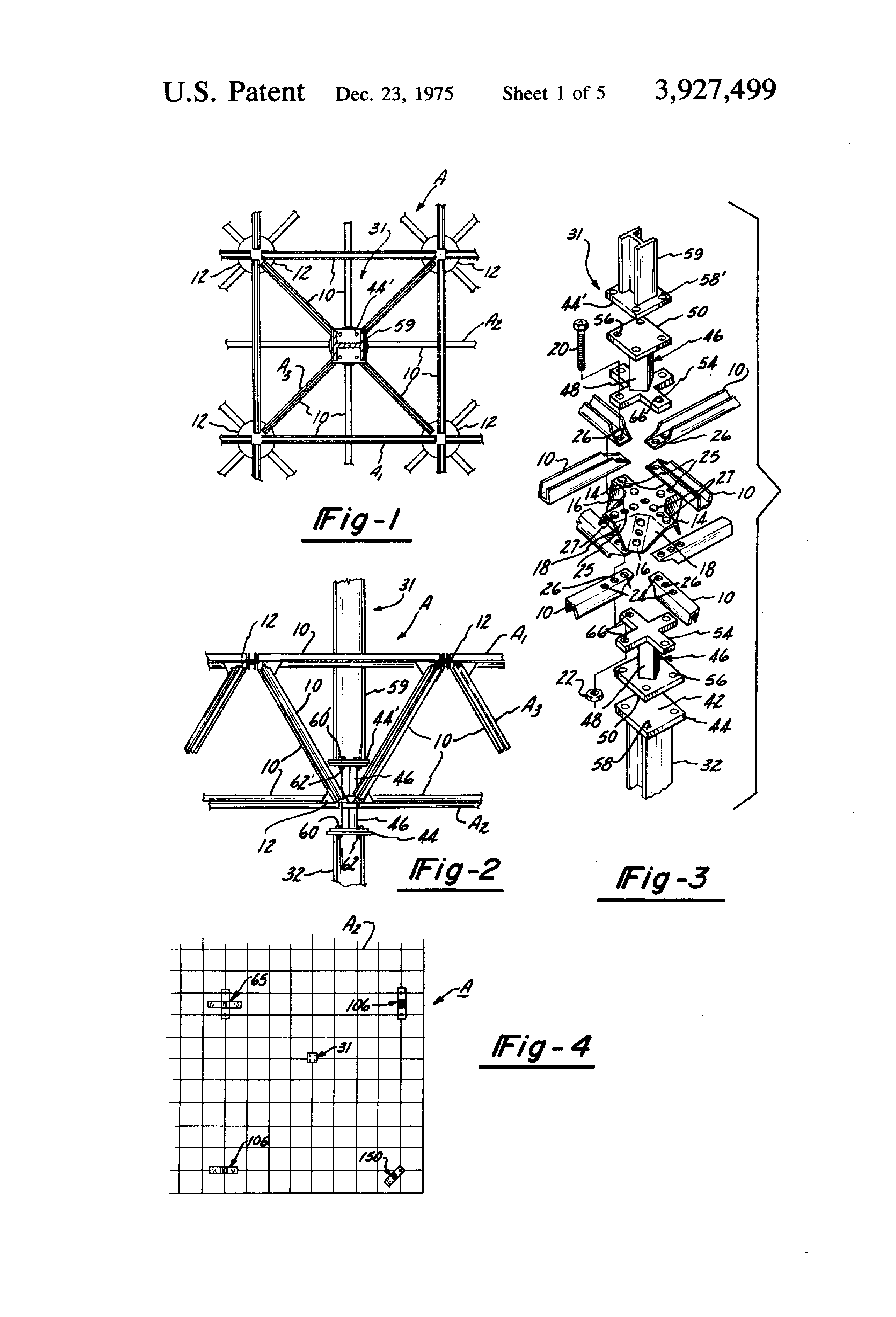 Patent US3927499 - Space frame floor column system - Google Patents
