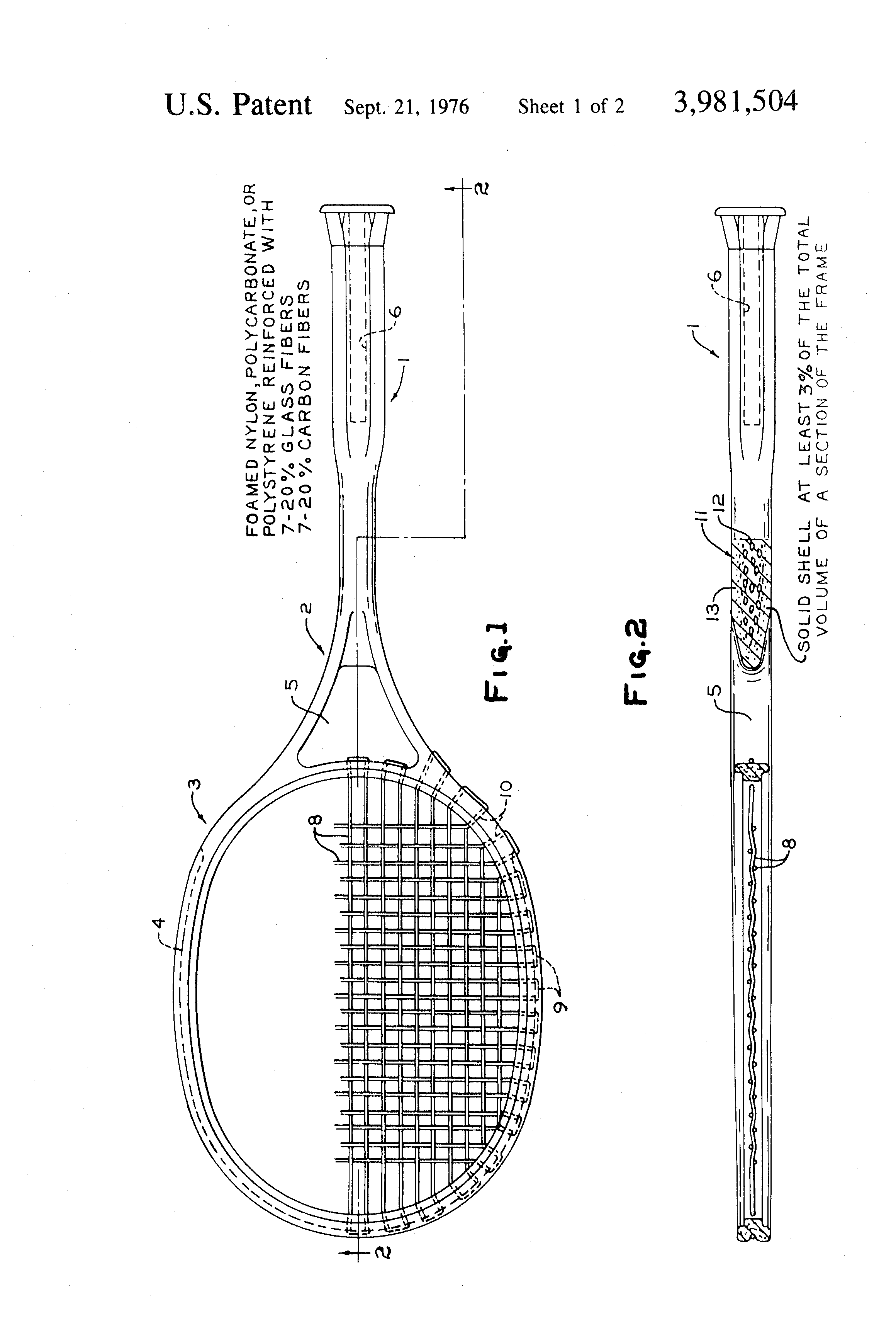 Patent US3981504 - Glass-carbon reinforced foamed resin tennis racket ...