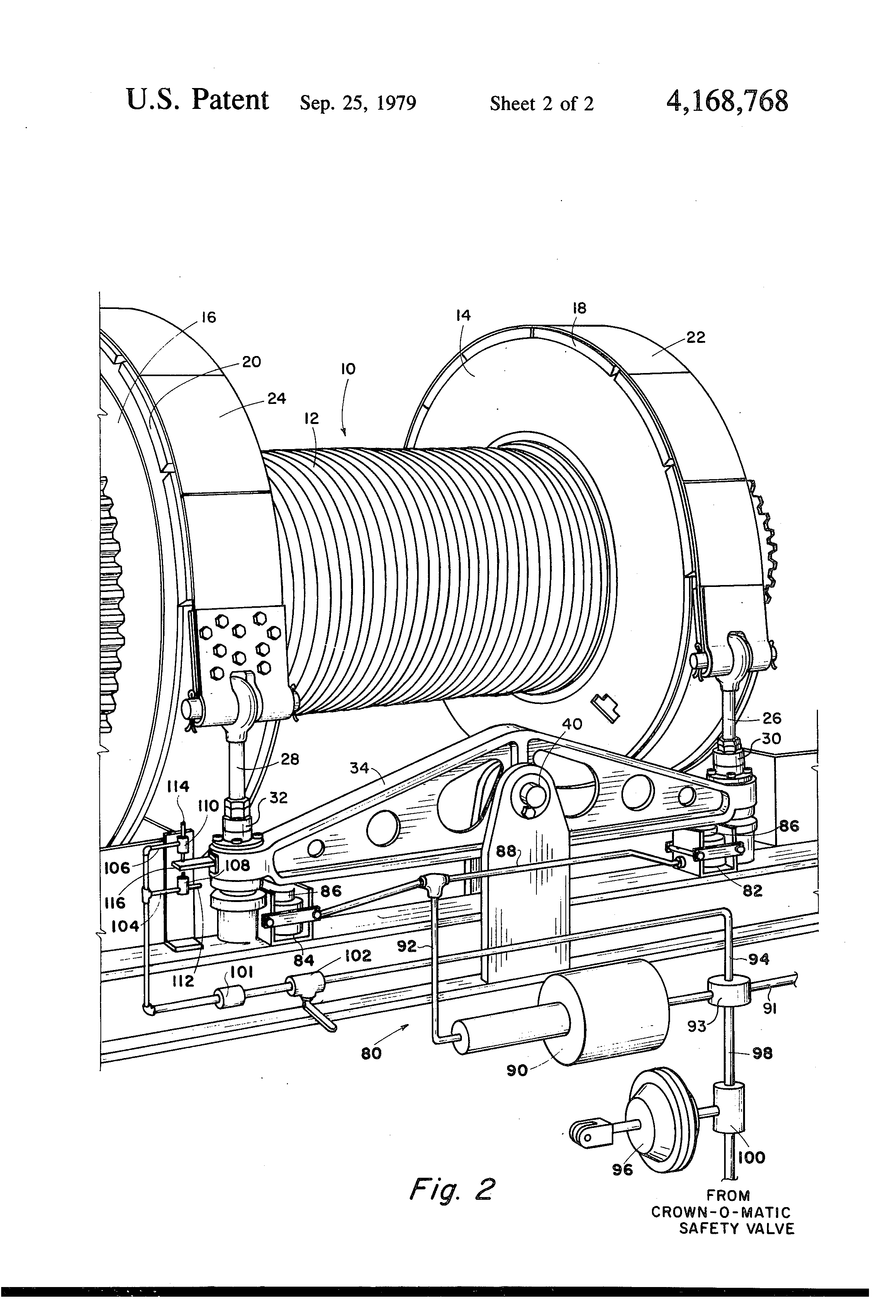 Patent US4168768 - Braking system for cable spooling drums - Google Patents