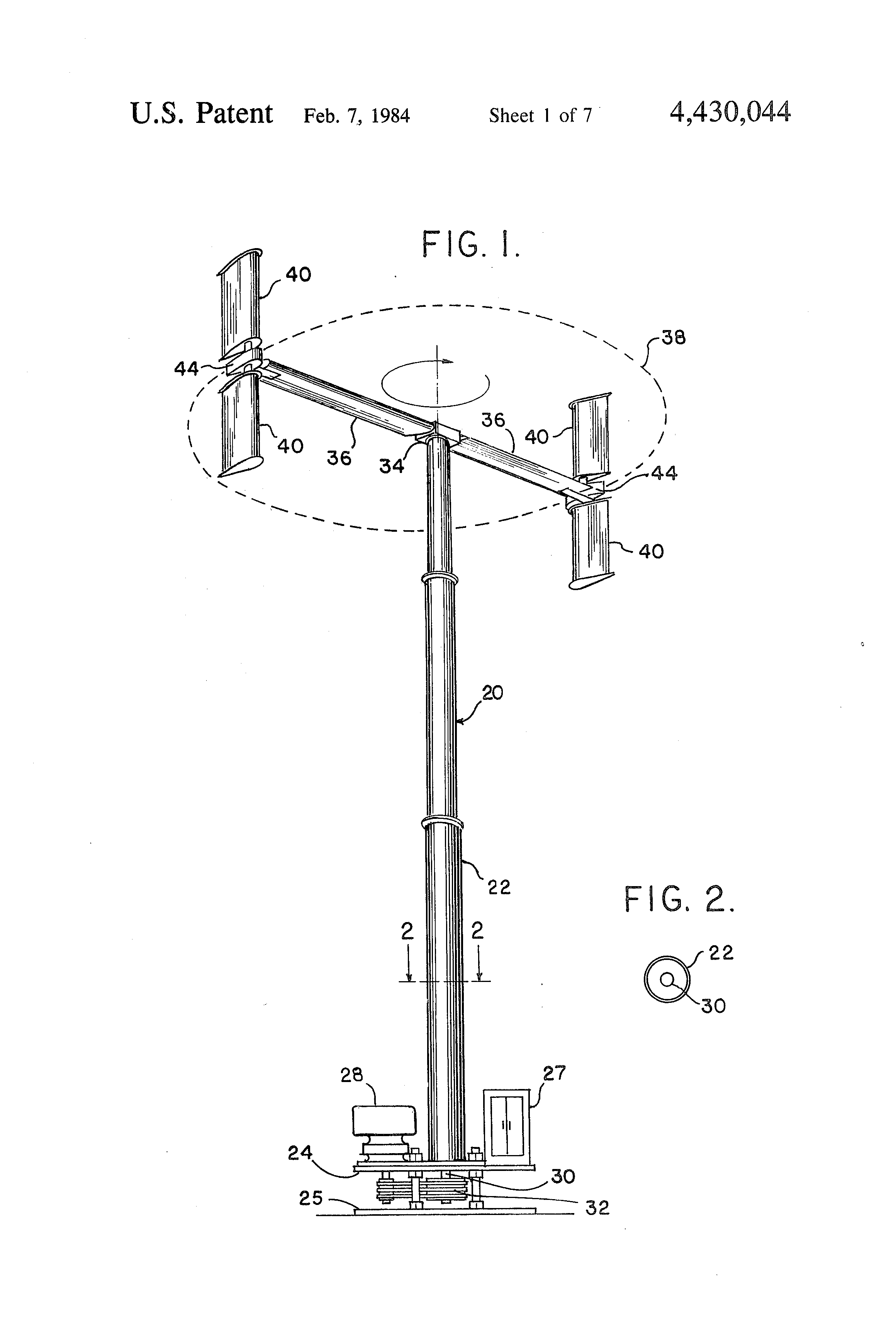 Patent US4430044 - Vertical axis wind turbine - Google Patents