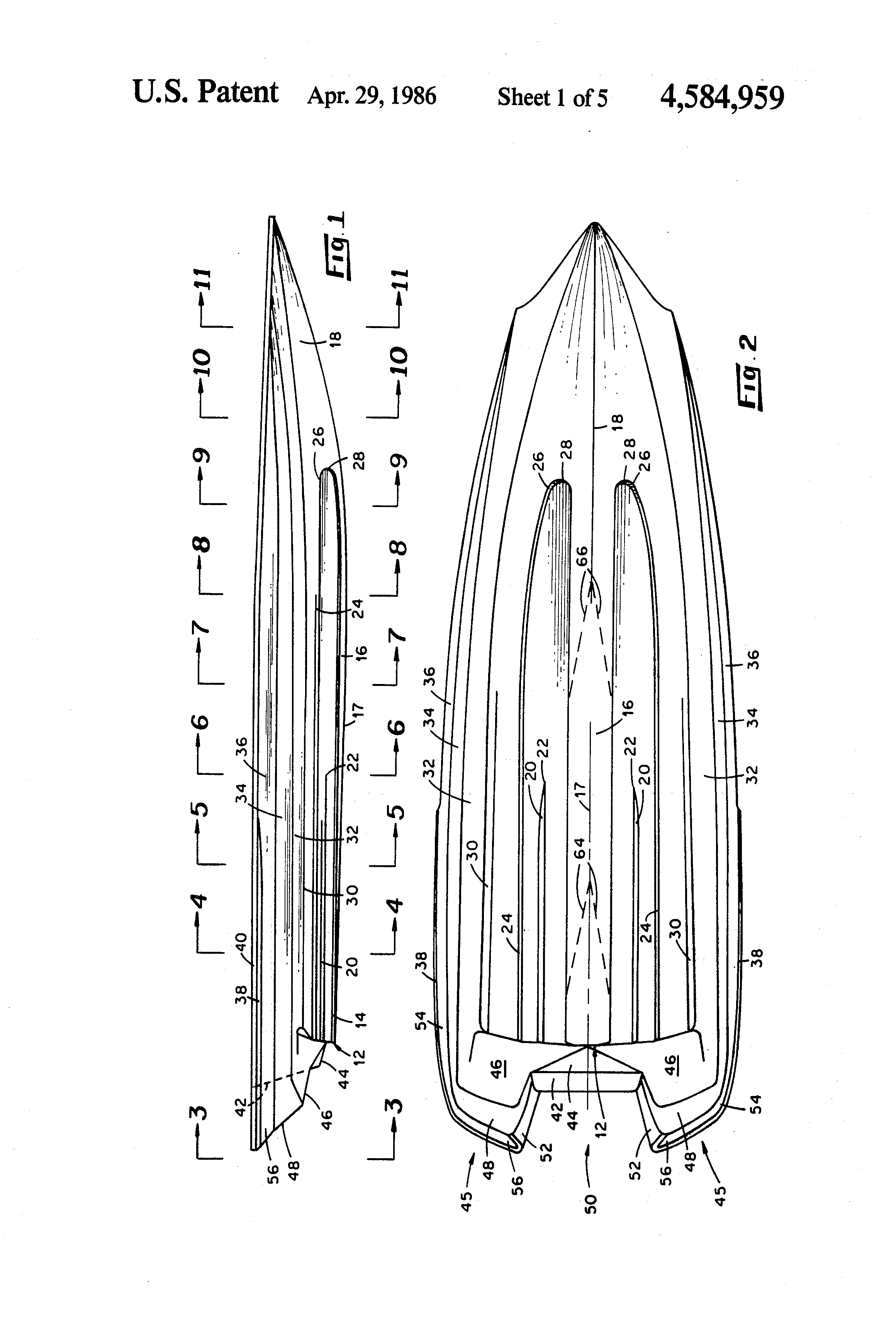 Patent US4584959 - Planing boat hull - Google Patents