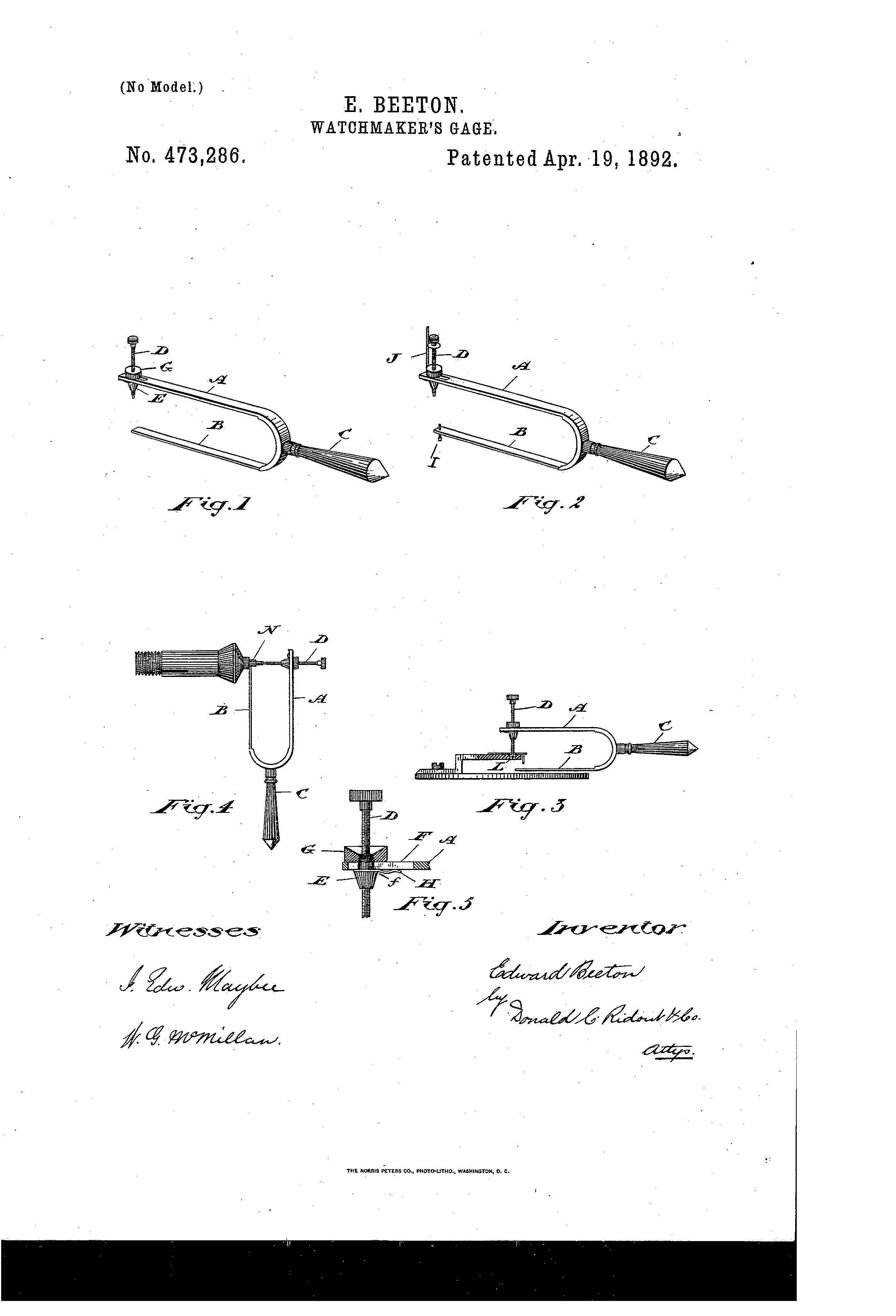 Patent Tool Measure by Edward Beeton Issued Apr 19, 1892