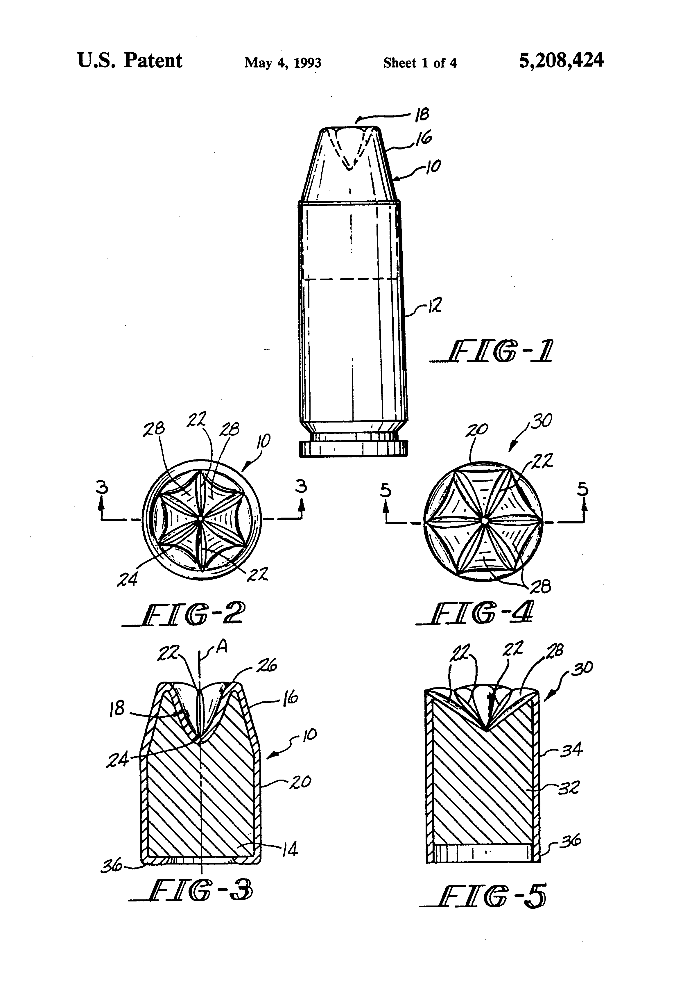 Patent US5208424 - Full metal jacket hollow point bullet - Google Patents