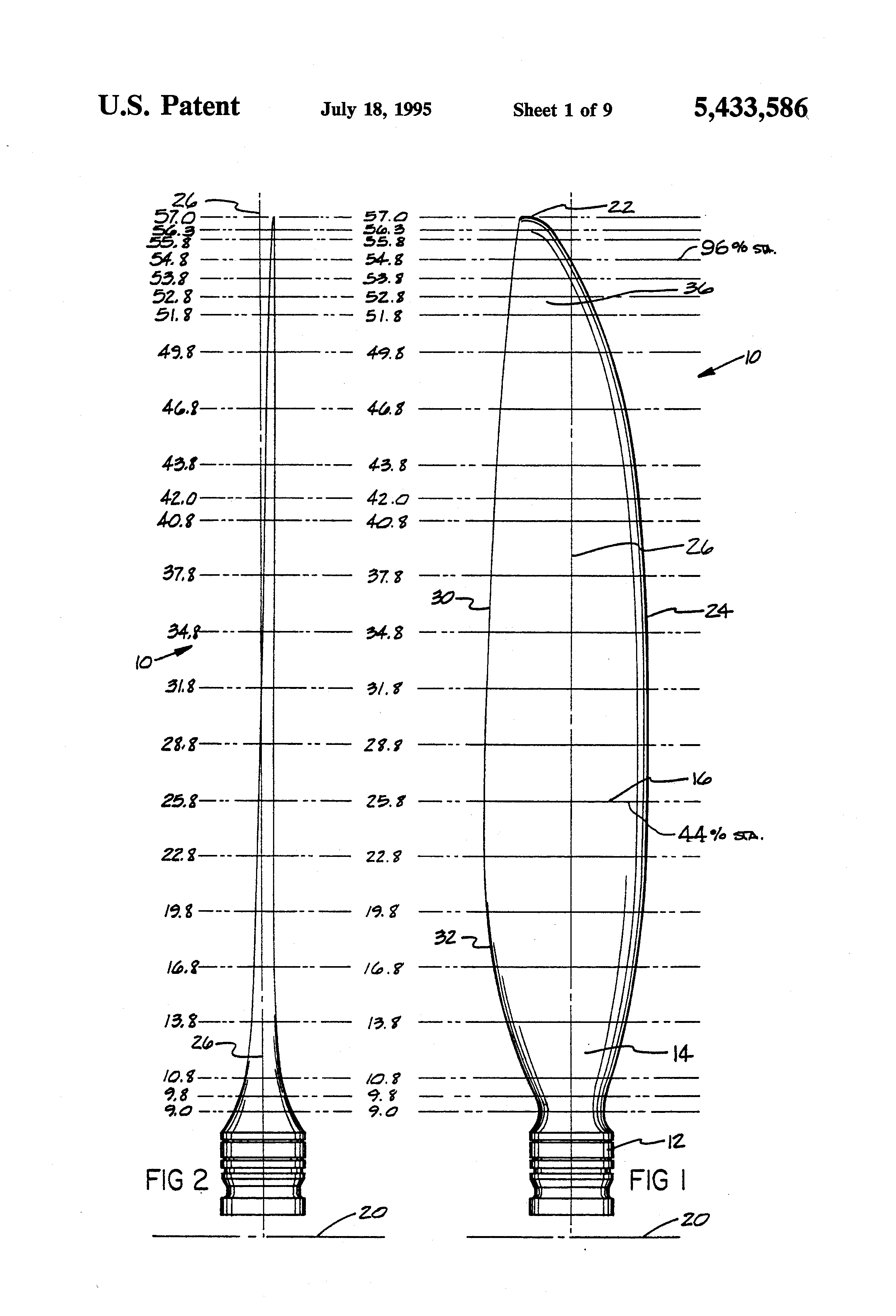 Patent US5433586 - Tapered propeller blade design - Google Patents