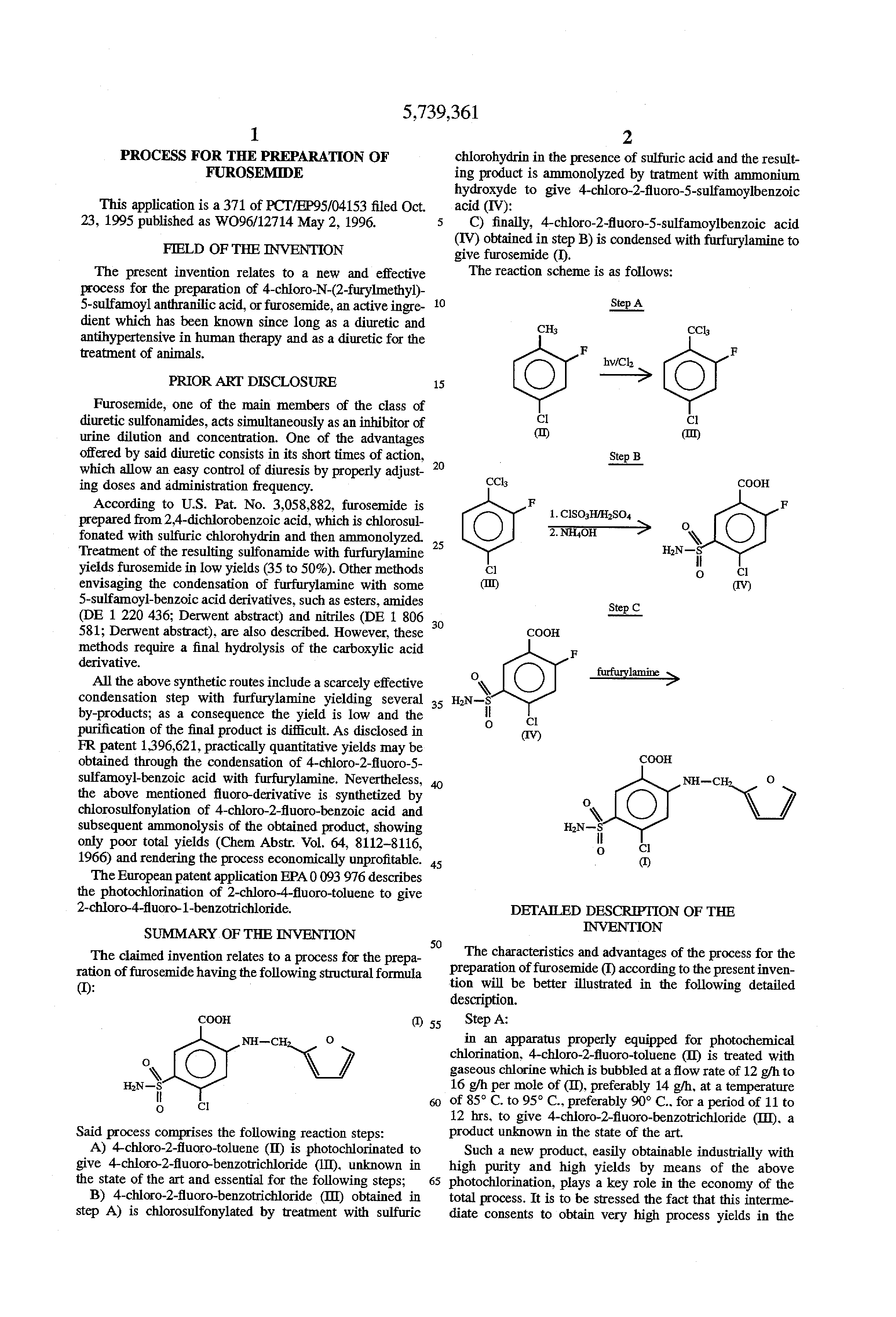Patent US5739361 - Process for the preparation of furosemide - Google ...