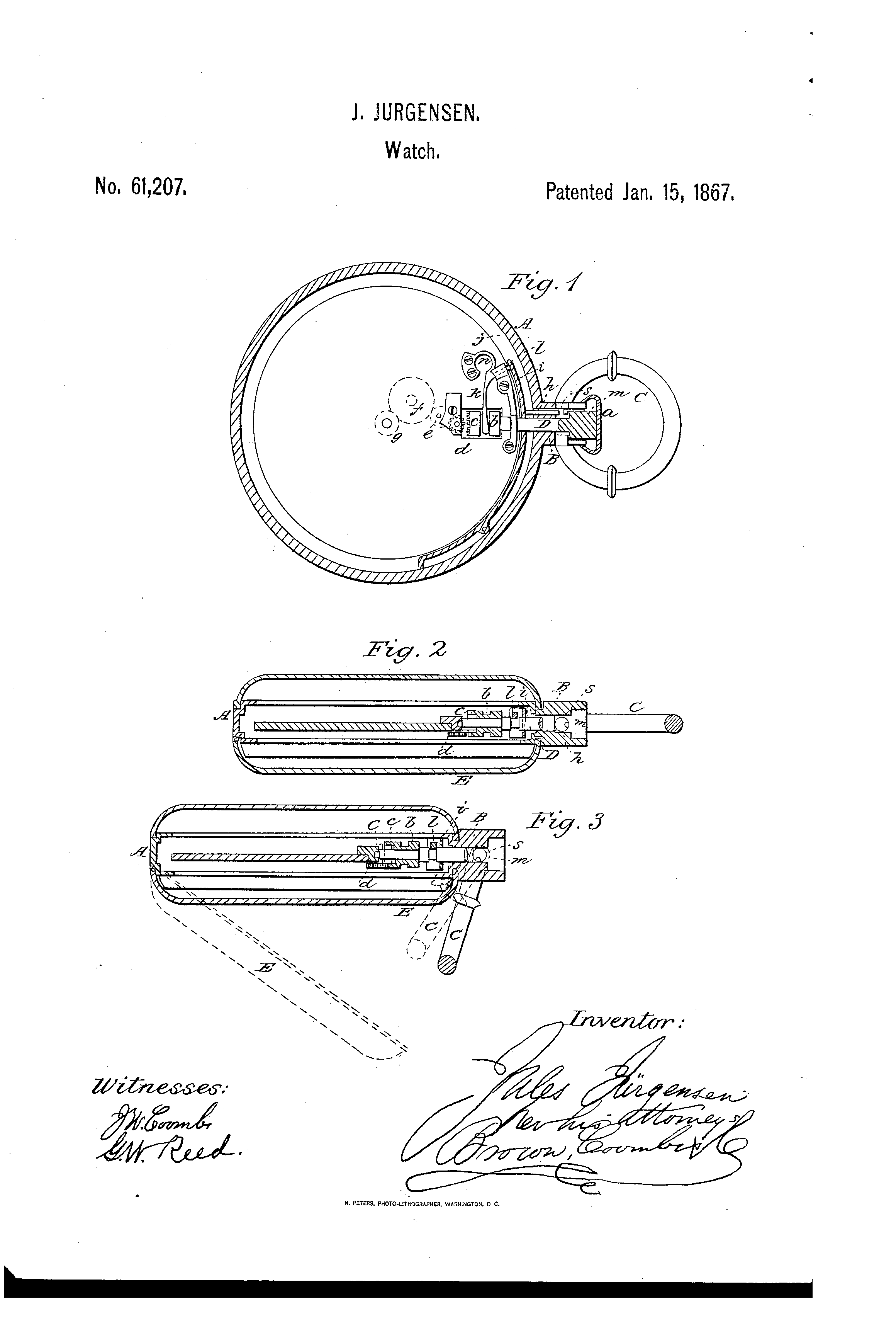 Patent Watch Set Bow Control by Jules Jurgensen Issued Jan 15, 1867