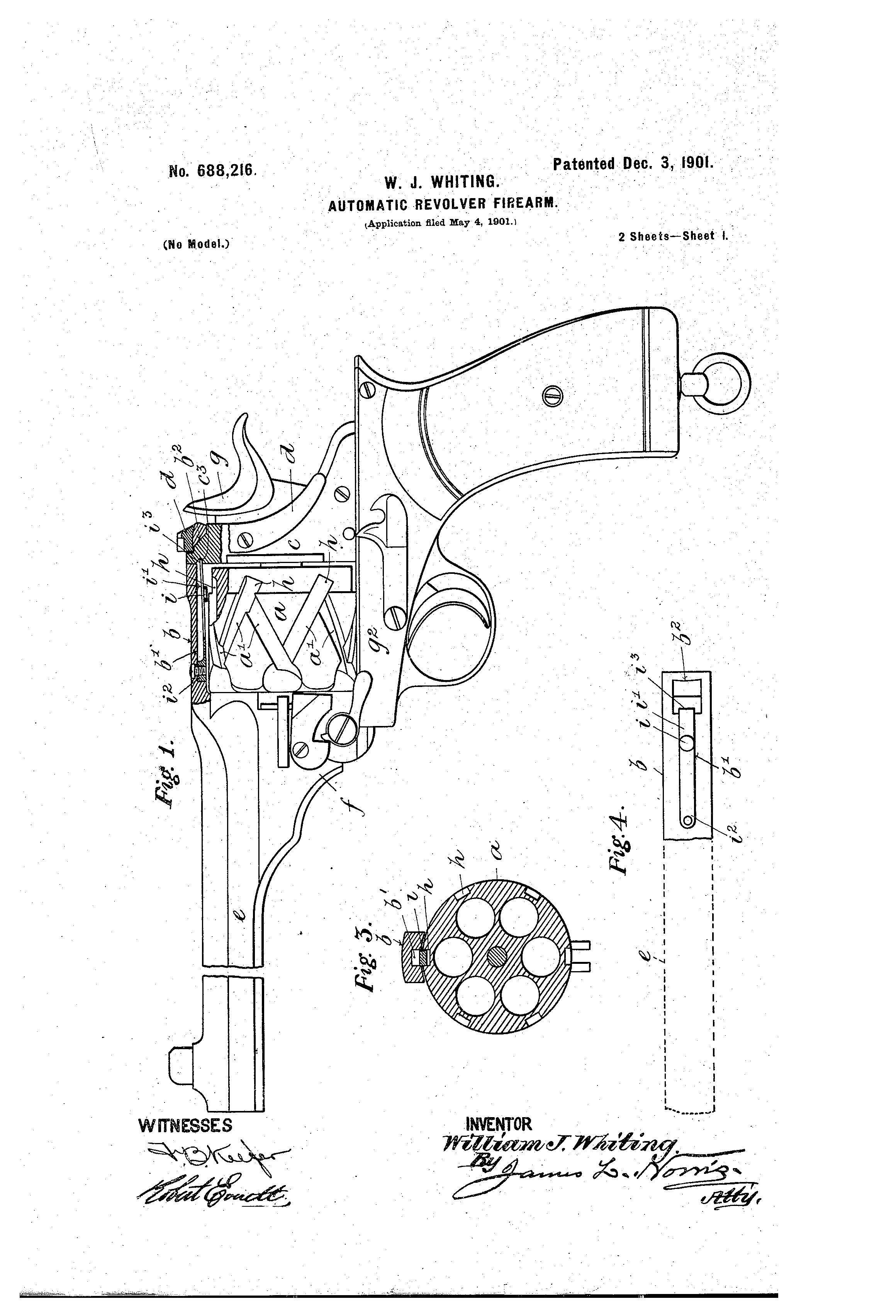 Patent US688216 - Automatic revolver-firearm. - Google Patents