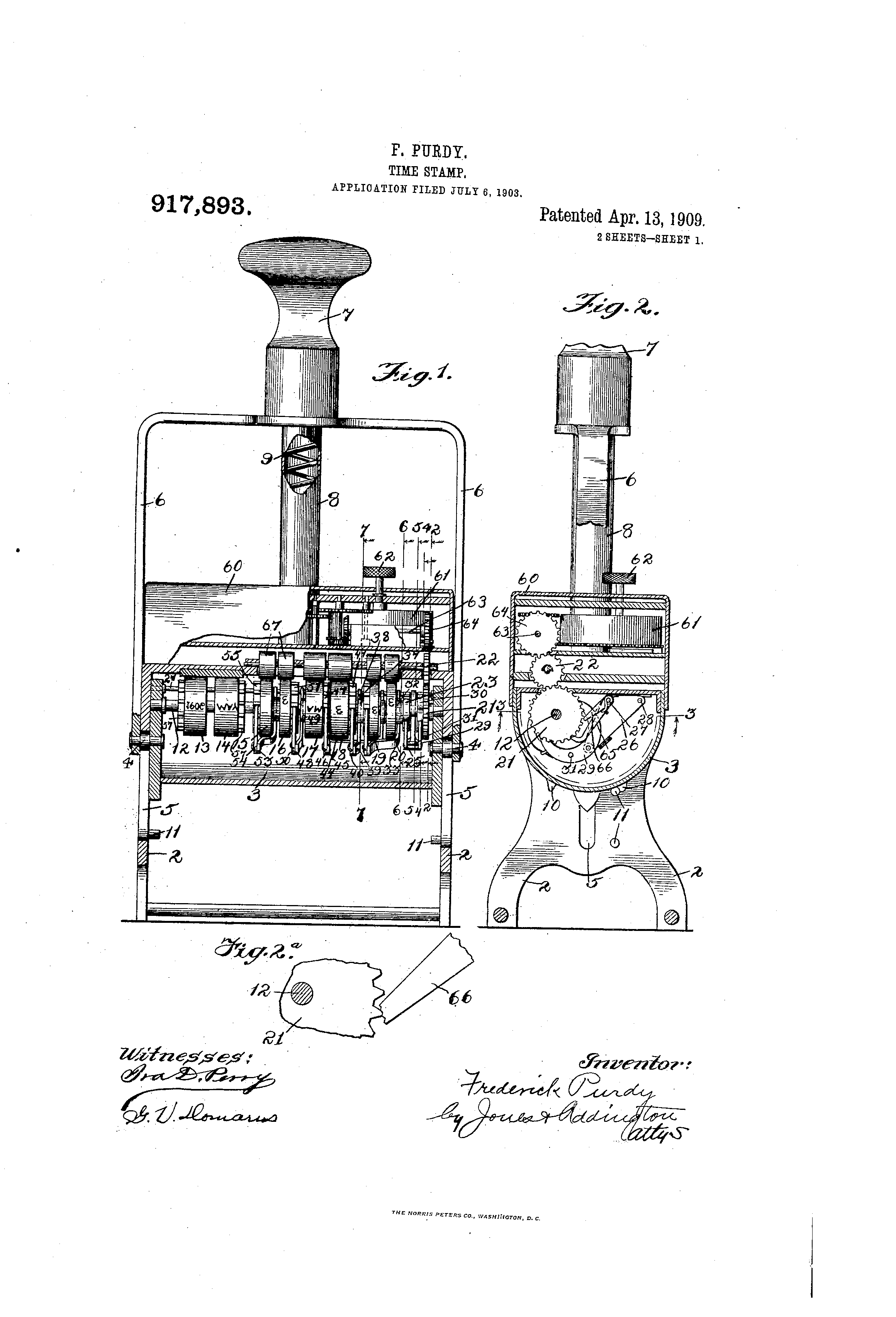 Patent Time Stamp by Frederick Purdy Issued Apr 13, 1909