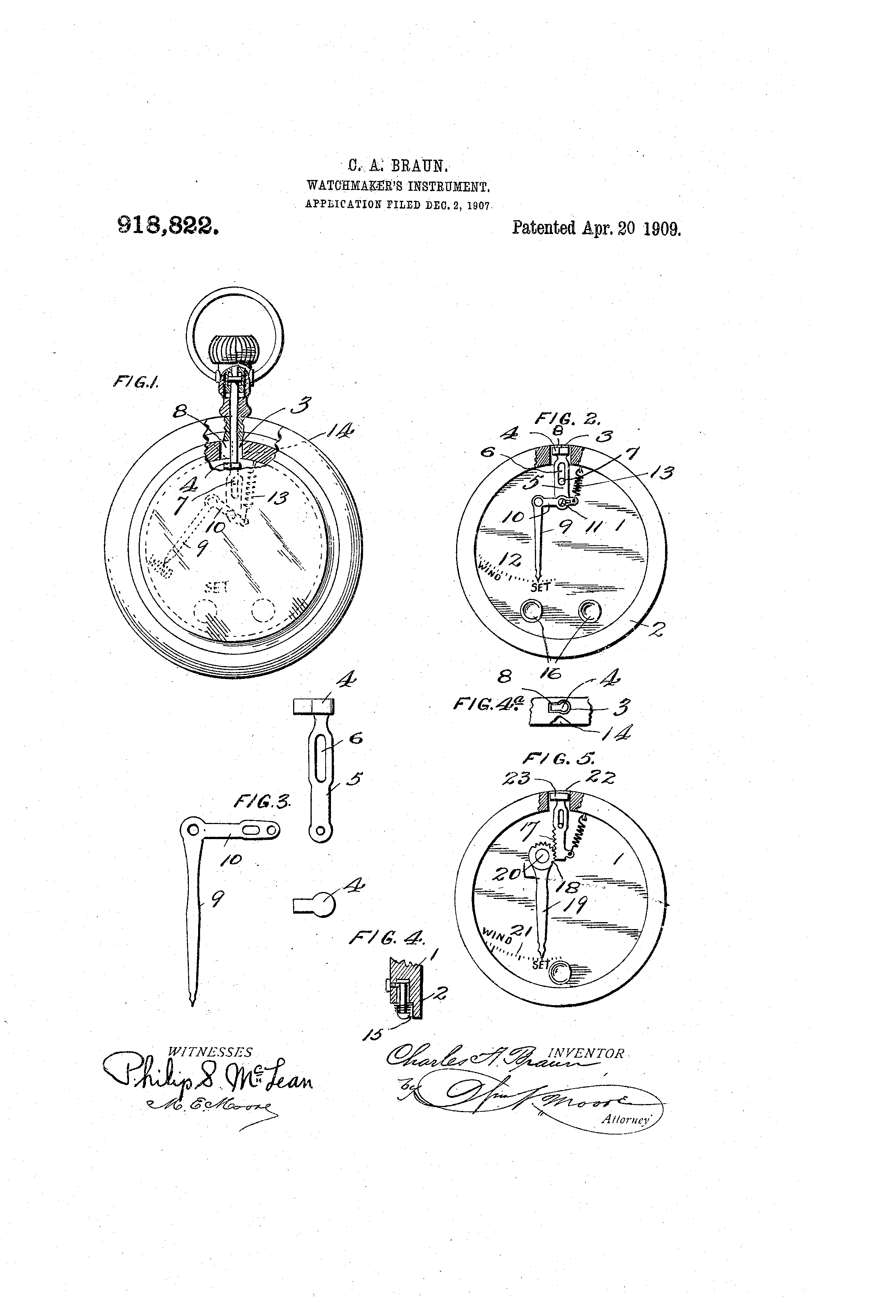 Patent Tool Pendant Stem Gage by Charles A. Braun Issued Apr 20, 1909