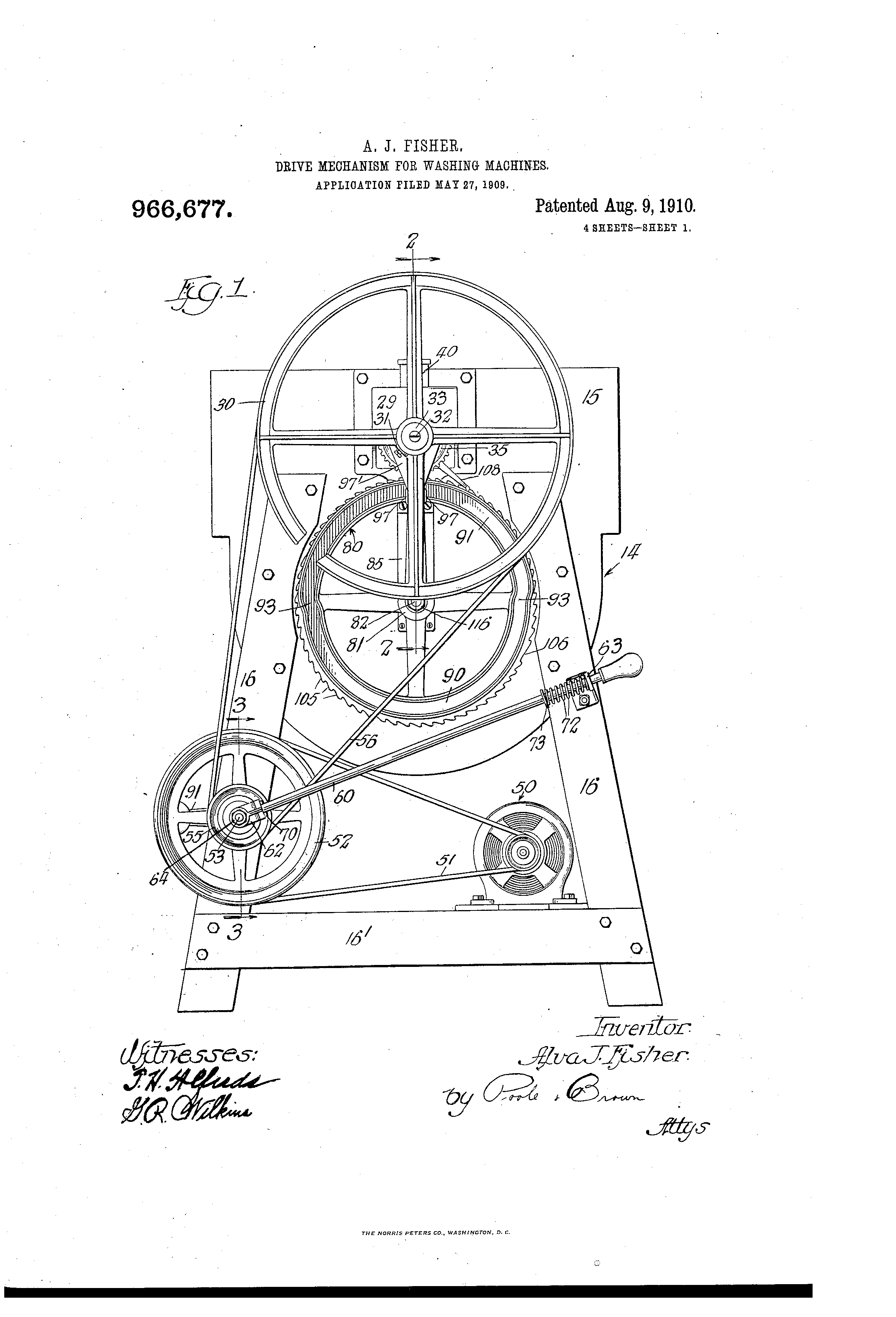 Patent US966677 - Drive mechanism for washing-machines. - Google Patents
