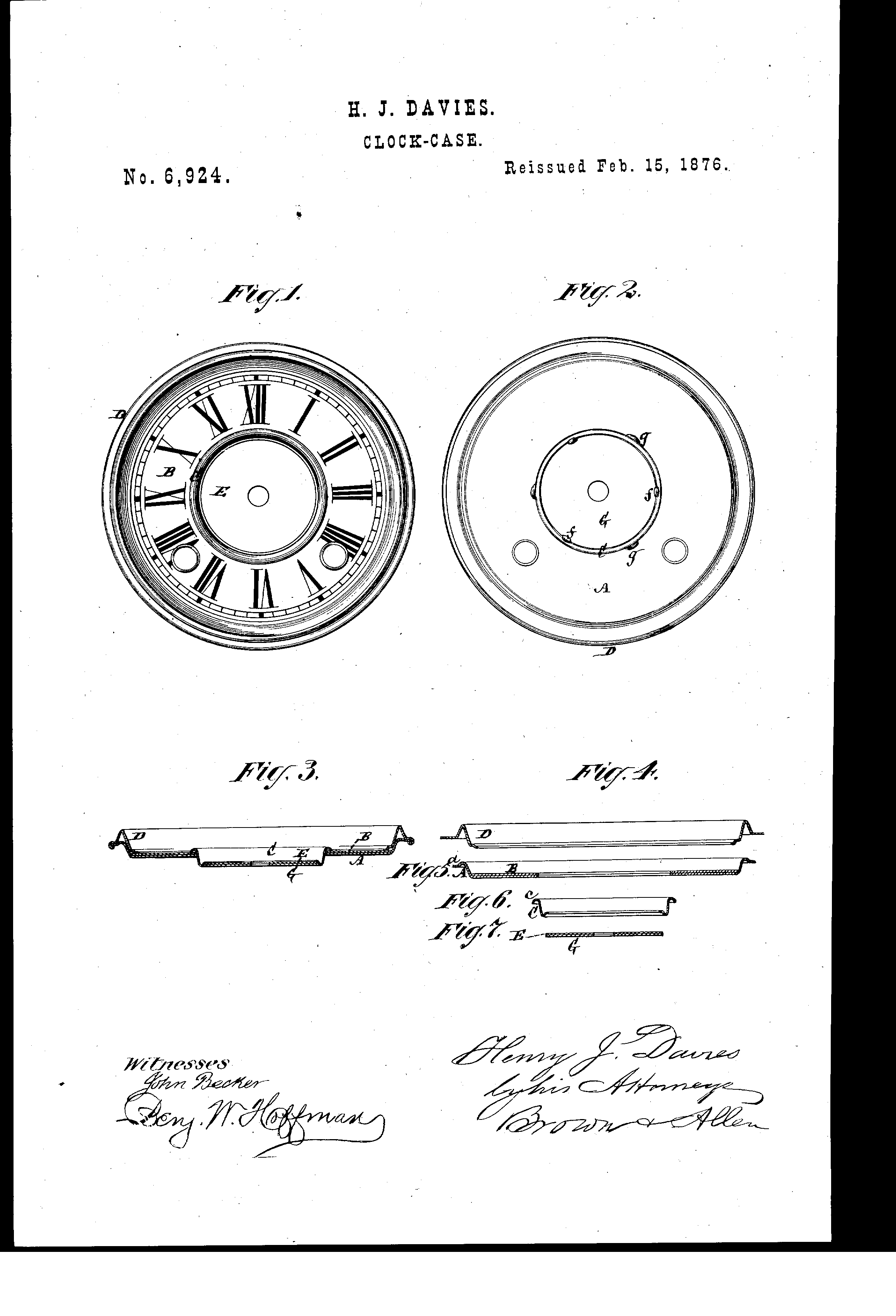 Patent Clock Dial by Henry J. Davies Issued Feb 15, 1876